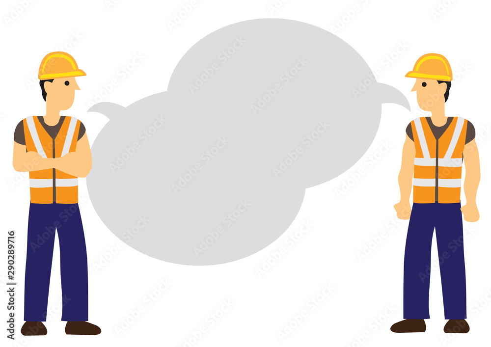 Conversation between two construction workers with empty speech bubble ...