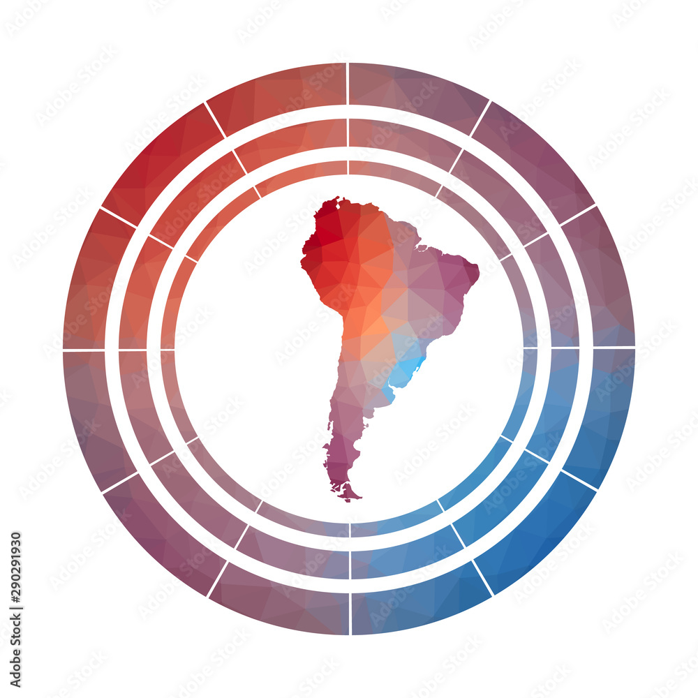 South America badge. Bright gradient logo of continent in low poly ...