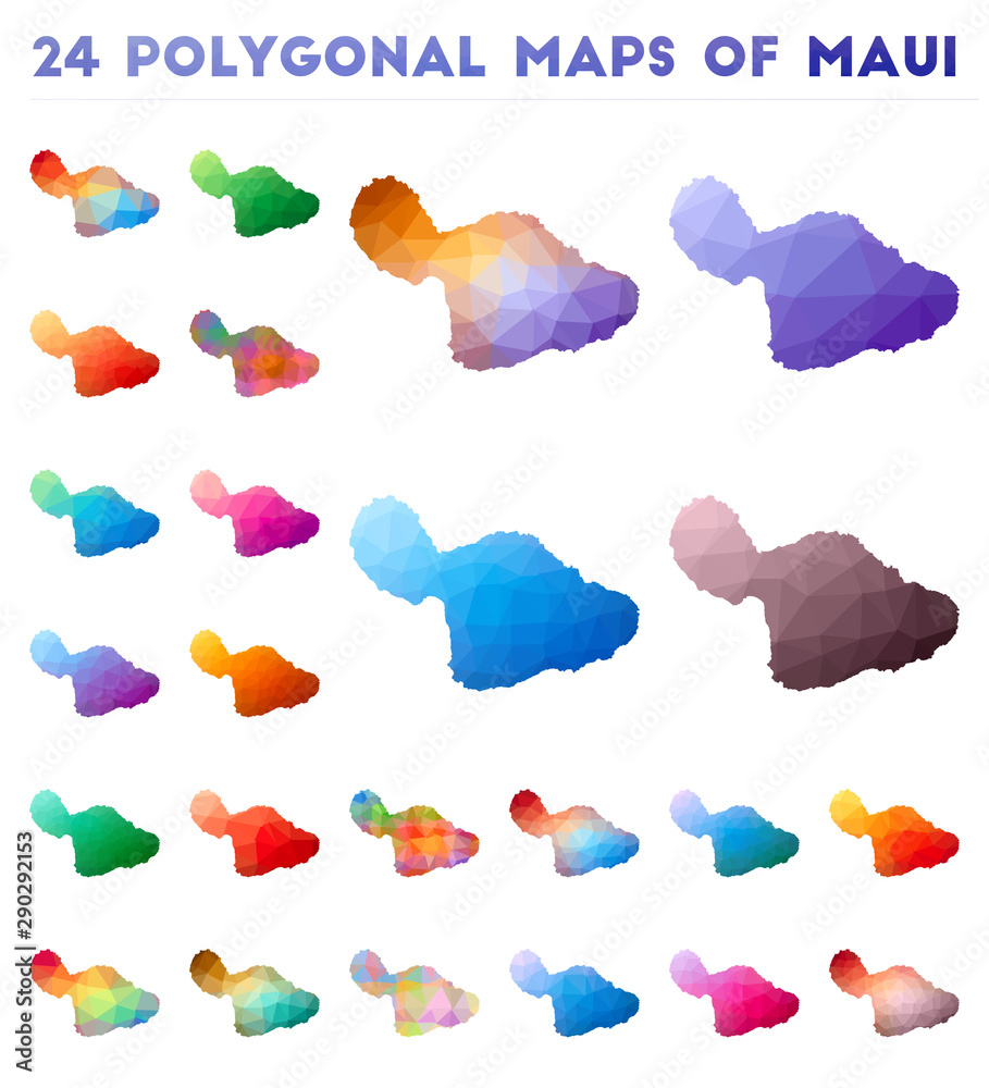 Vektorová grafika „Set of vector polygonal maps of Maui. Bright ...