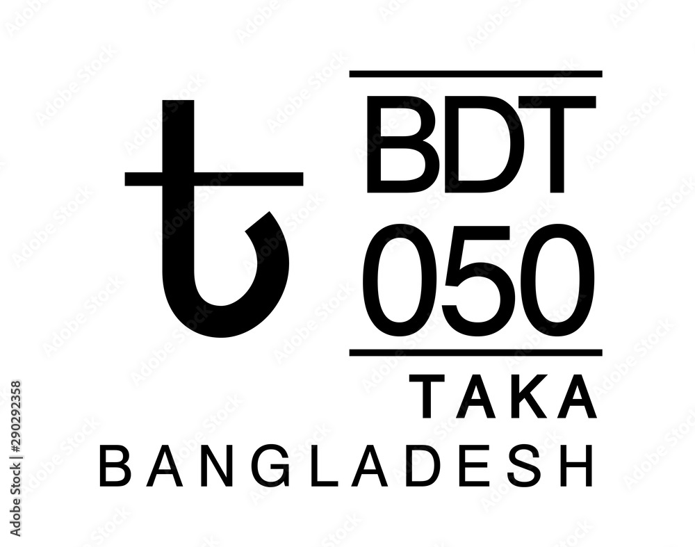 T, BDT, 050, Taka, Bangladesh Banking Currency icon typography logo ...
