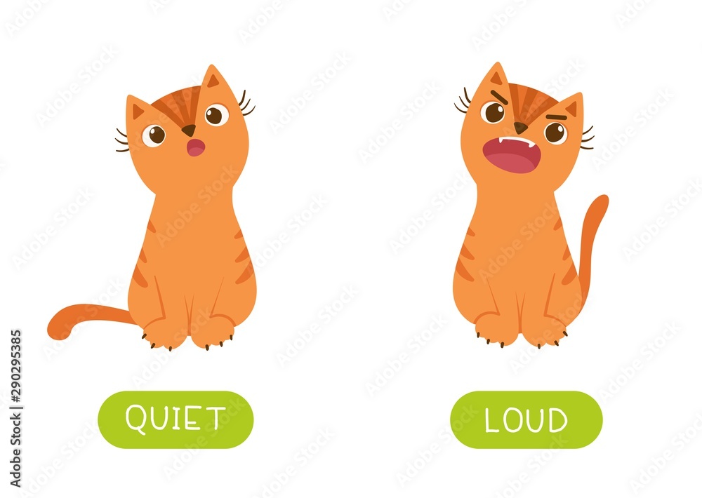 Educational antonyms word card with cats vector template. Opposites ...