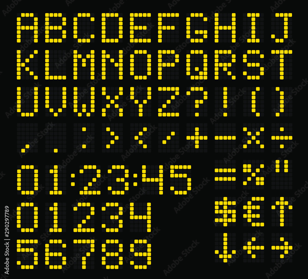 Vecteur Stock Led digital alphabet. Bright electronic number and ...