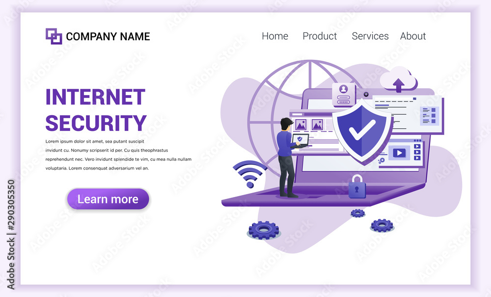 Modern flat design concept of Internet Security with a young man work ...