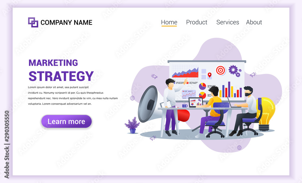 Marketing strategy concept with characters meeting or discussion. Can ...