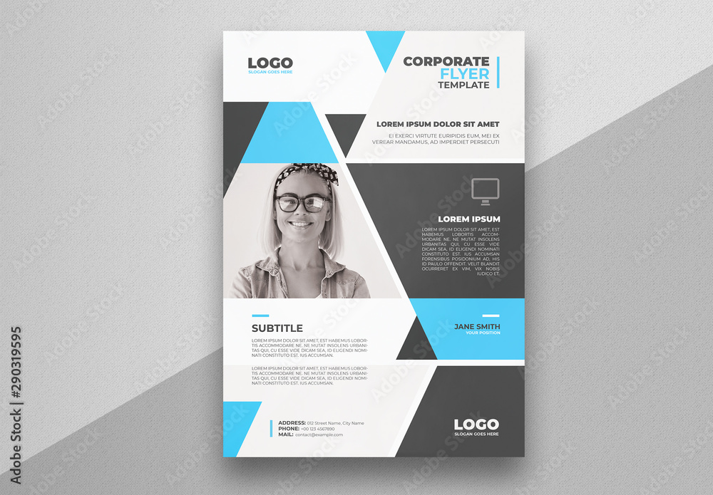 Blue and Grey Flyer Layout Stock Template | Adobe Stock