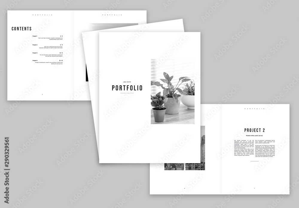 Minimalist Black and White Portfolio Layout Stock Template | Adobe Stock