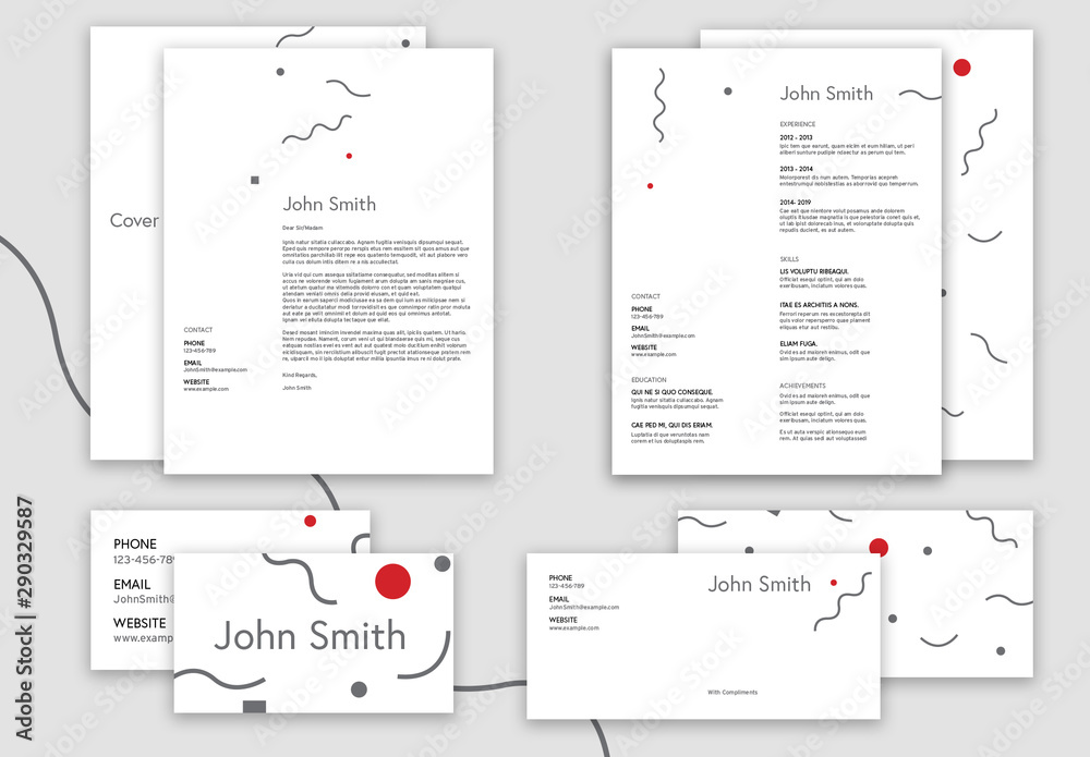 Resume Layout Set with Grey and Red Shape Accents Stock Template ...
