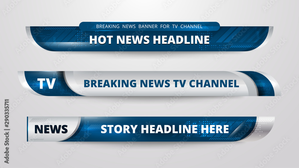 Graphic set of Broadcast News Lower Thirds Banner for Television, Video ...