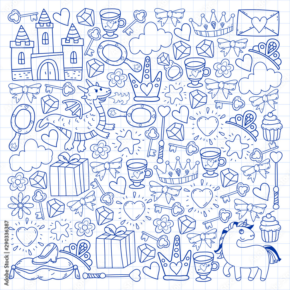 hand-drawn princess doodles. vector. Cartoon Stock Vector | Adobe Stock