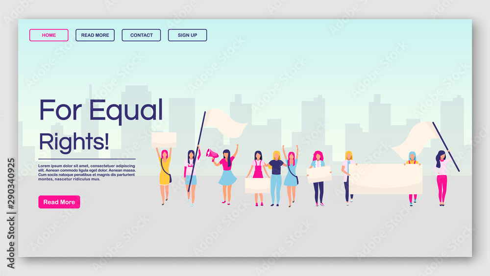 For equal rights landing page vector template. Feminist protest website ...