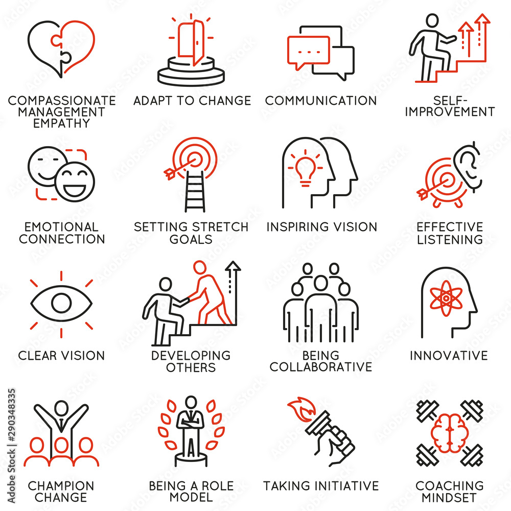 Vector set of linear icons related to skills, empowerment leadership ...