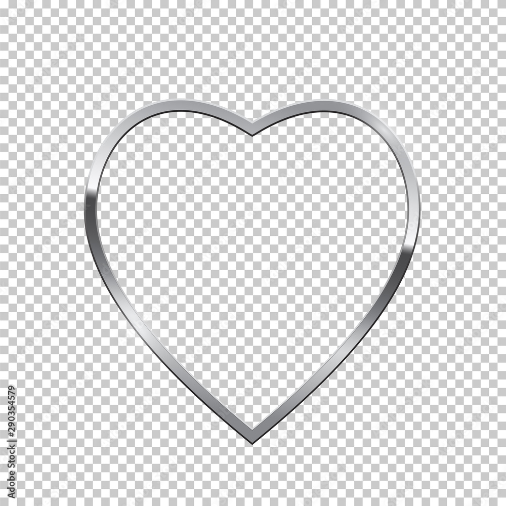 Silver heart shape border isolated on transparent background. Vector ...