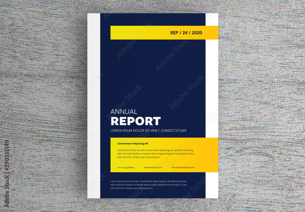 Report Cover Layout with Dark Blue And Yellow Accent Stock Template ...