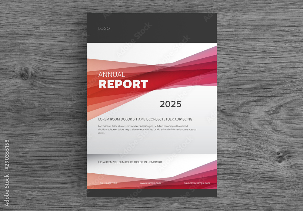 Report Cover Layout with Red Accents Stock Template | Adobe Stock
