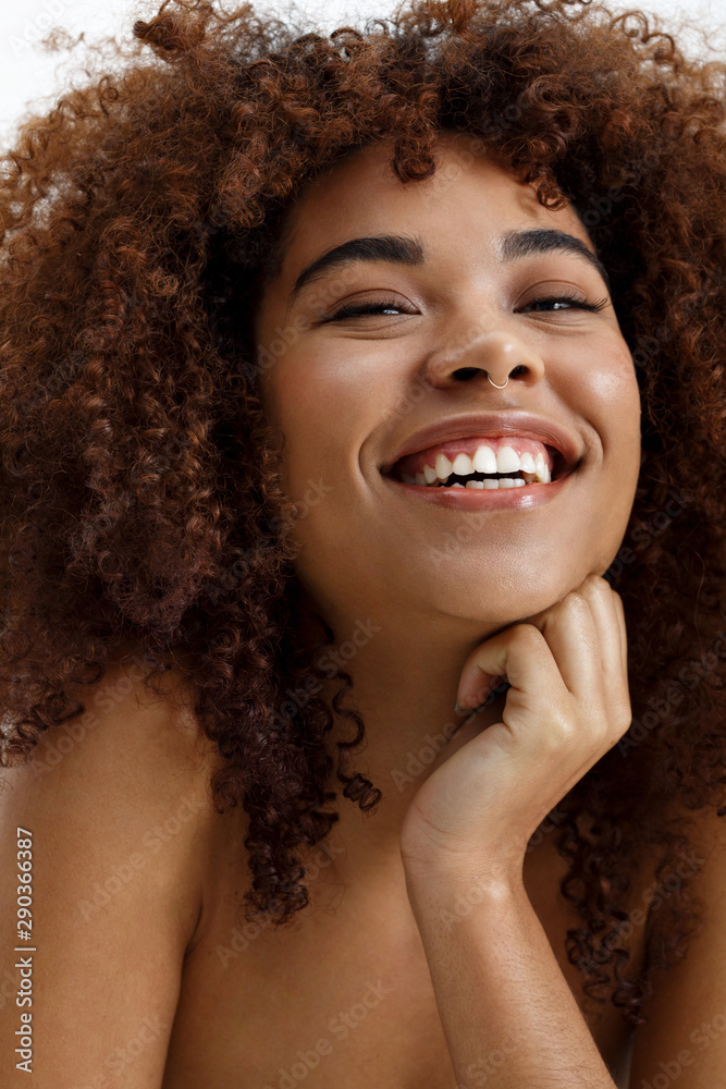 African American woman nude portrait smiling naturally over white ... African American woman nude portrait smiling naturally over white ...