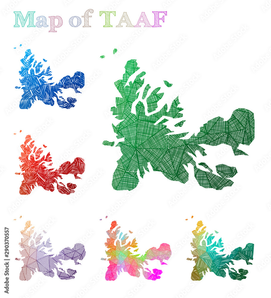 Hand-drawn map of TAAF. Colorful country shape. Sketchy TAAF maps ...
