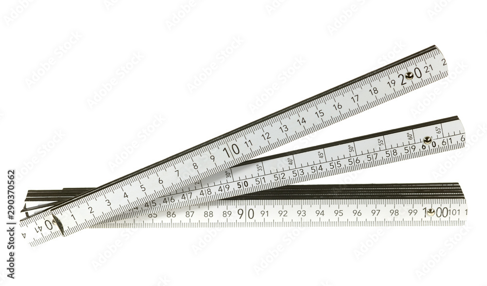 Zollstock aus Holz vor weißem Hintergrund. Stock Photo | Adobe Stock