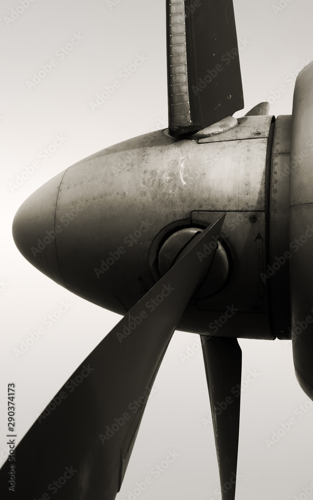 Antonov An-26 propeller side view with aviation engine blades, black ...