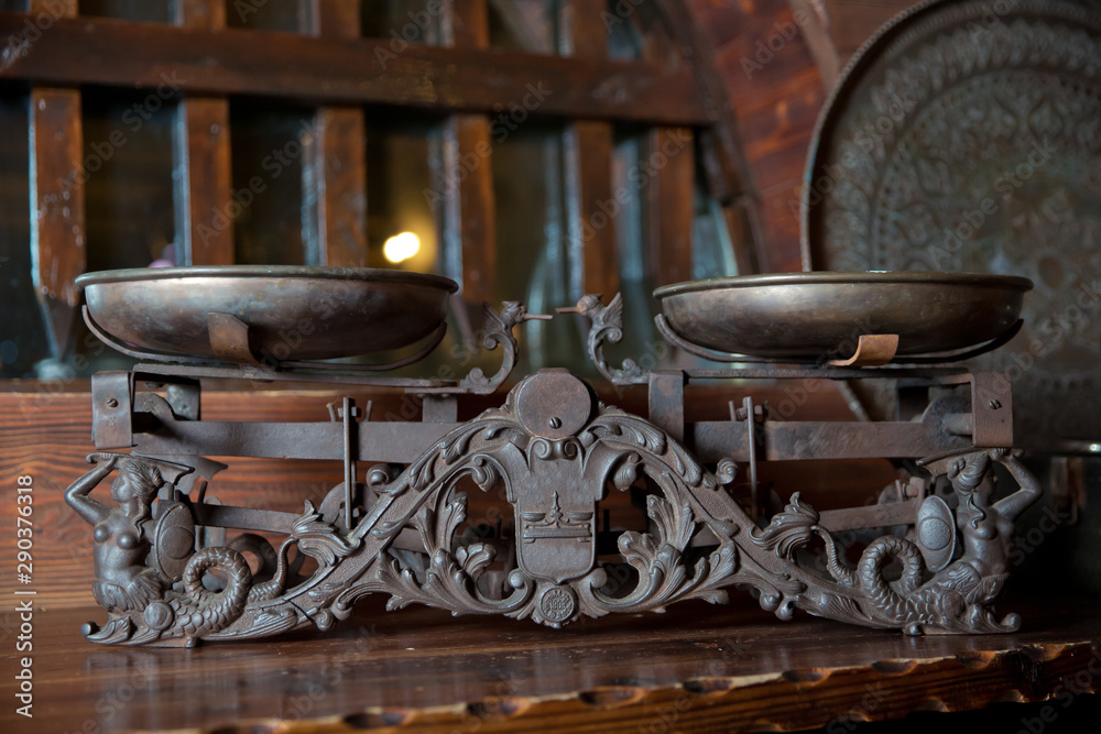 Cast iron and brass, made in Azerbaijan. vintage weighing scale on a ...