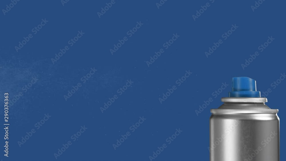spray can on blue background sprays fountain of vaporized foam ...