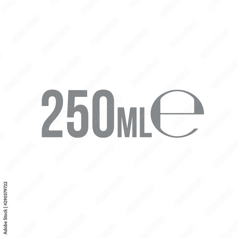 Liter l sign (l-mark) estimated volumes 250 milliliters (ml) Vector ...