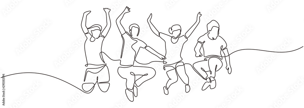 Group of people jump looks happy and enjoying their life continuous one ...