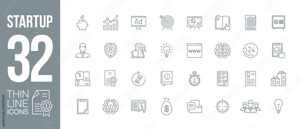 business finance startup outline flat icons set. Thin line design logo ...