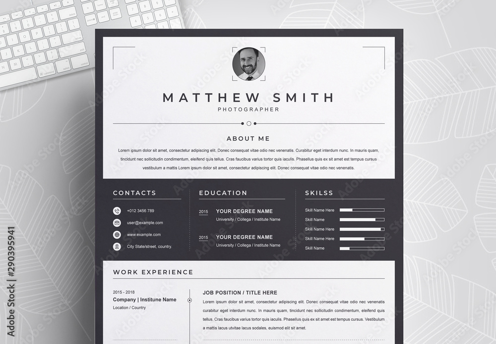 Resume Layout with Black Border Stock Template | Adobe Stock
