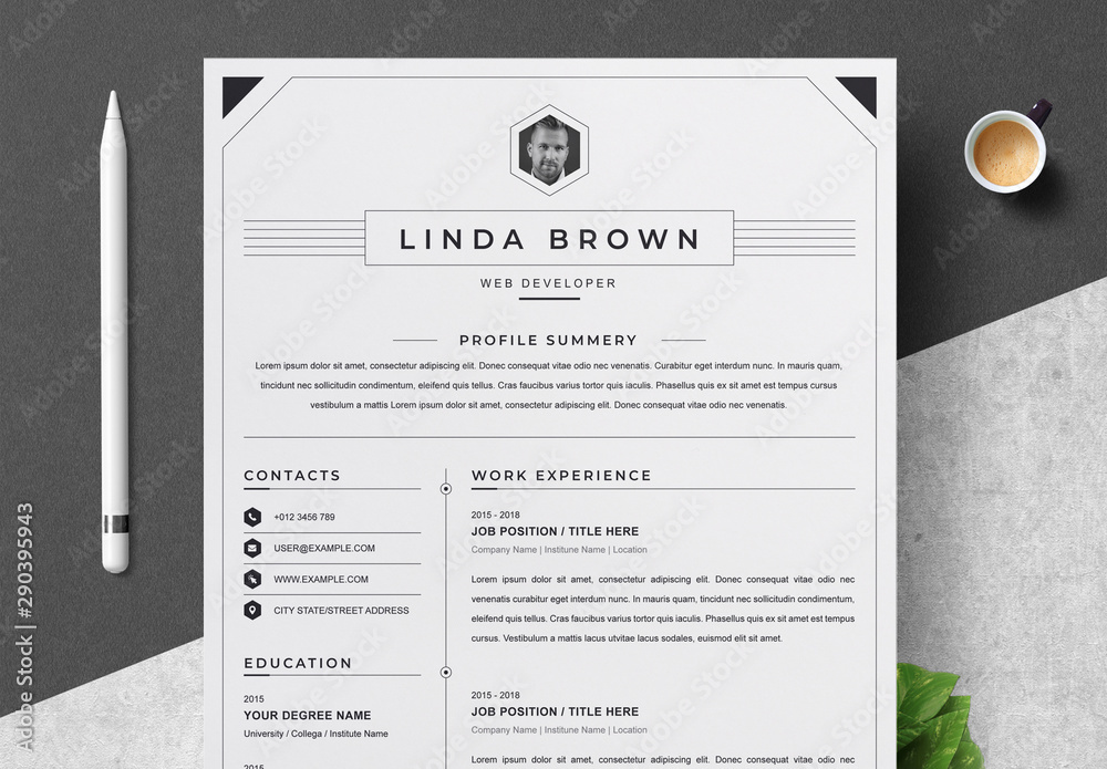 Clean Resume Layout Set with Border Stock Template | Adobe Stock