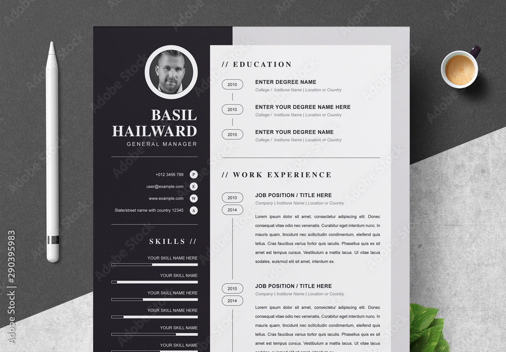 Resume Layout with Black Sidebar Stock Template | Adobe Stock