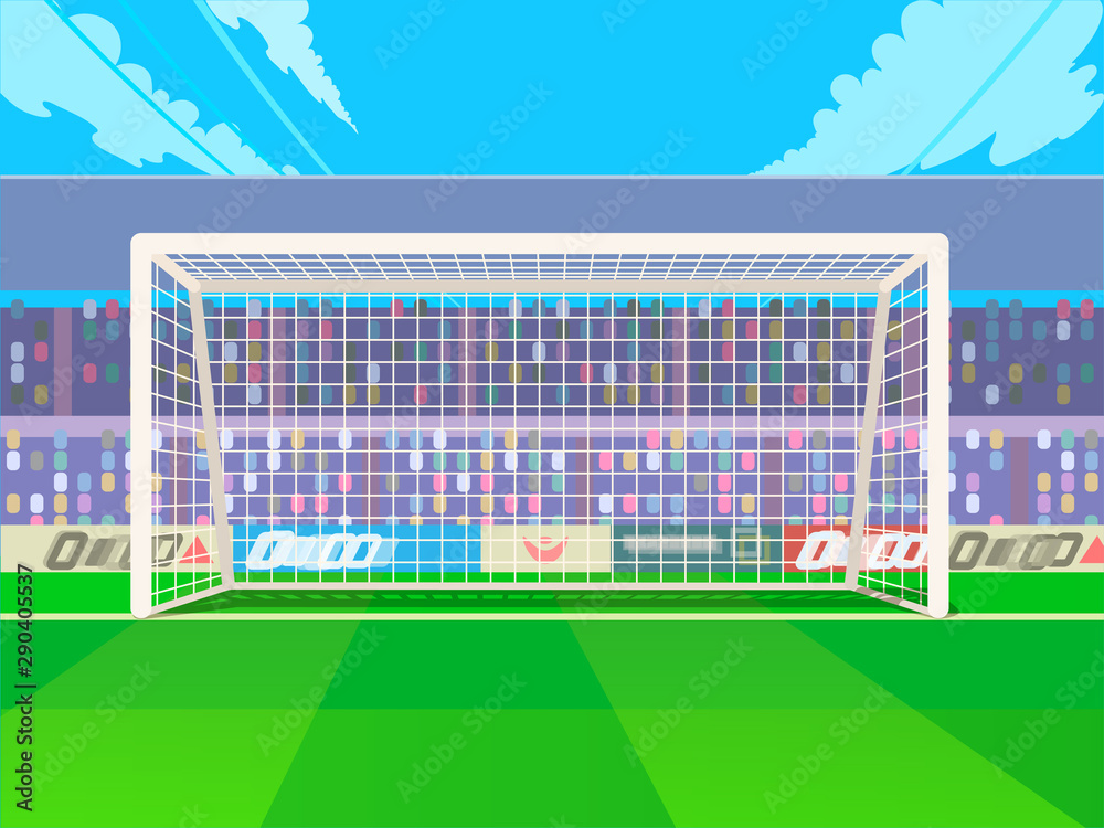 Soccer goalpost with net. Association football goal on field ...
