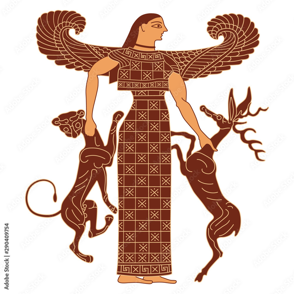 Potnia Theron. Ancient Greek goddess of wild animals. Winged Artemis ...