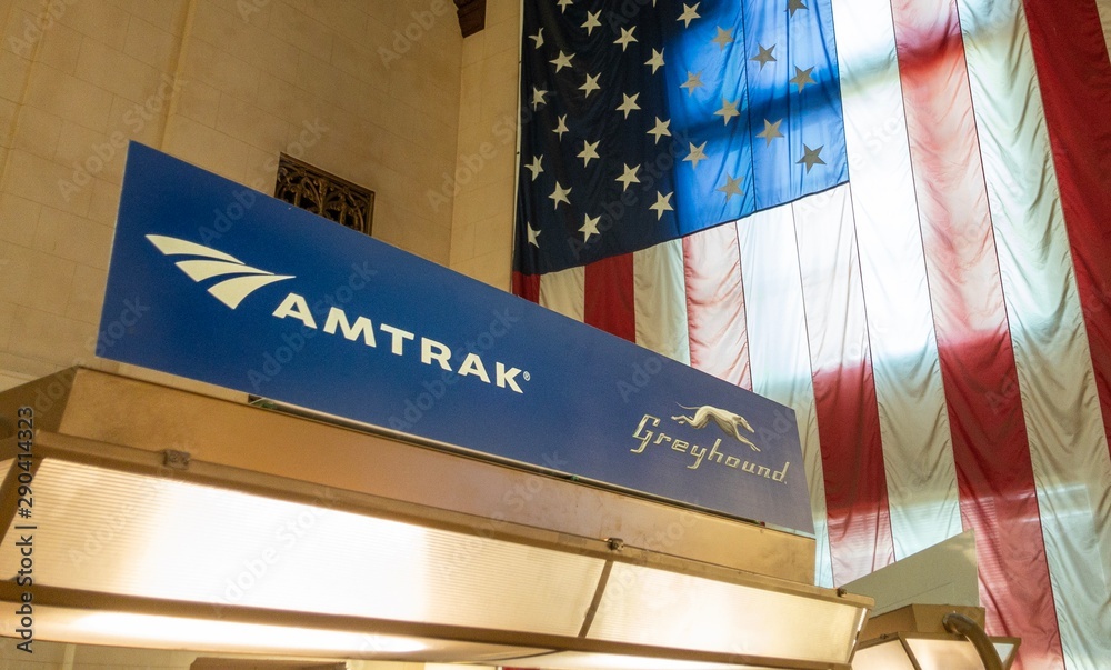 Amtrak and Greyhound Logos on Ticket Kiosk Sign at San Jose Diridon ...