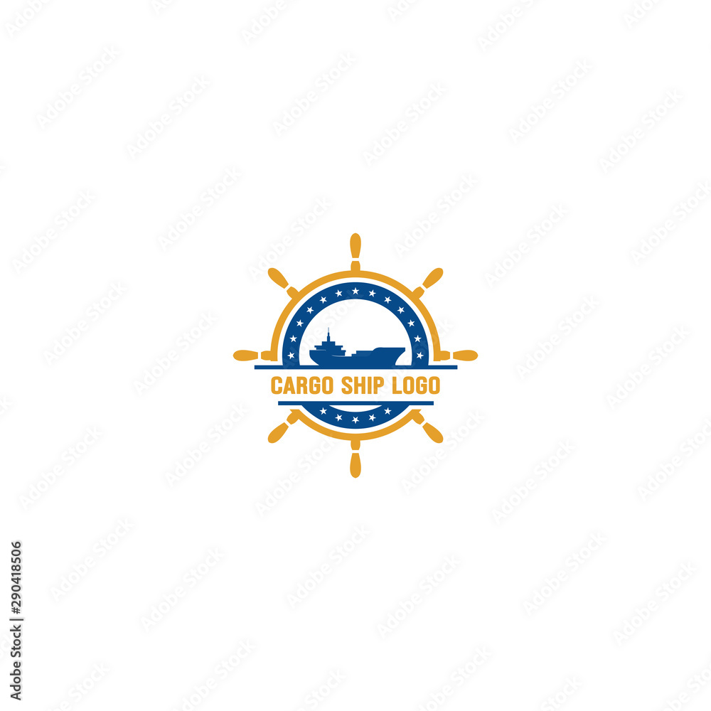 Blue cargo ship logo with additional ship steering logo Stock Vector ...