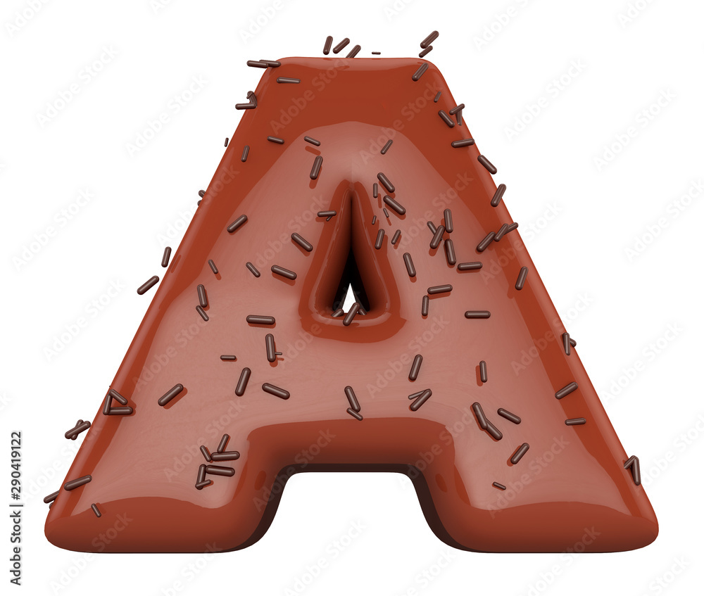 Chocolate font and granules, Delicious letter A. Alphabet 3d render ...