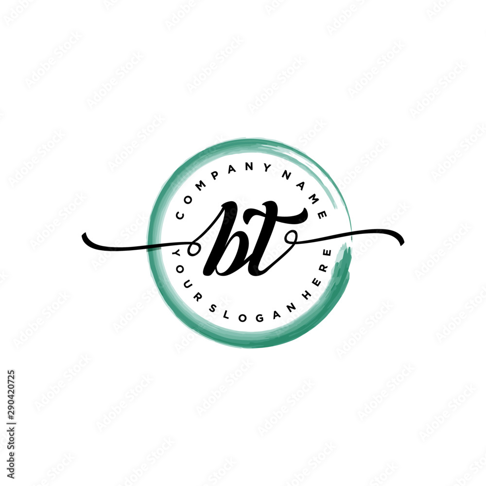 BT initial handwriting logo template. round logo in watercolor color ...