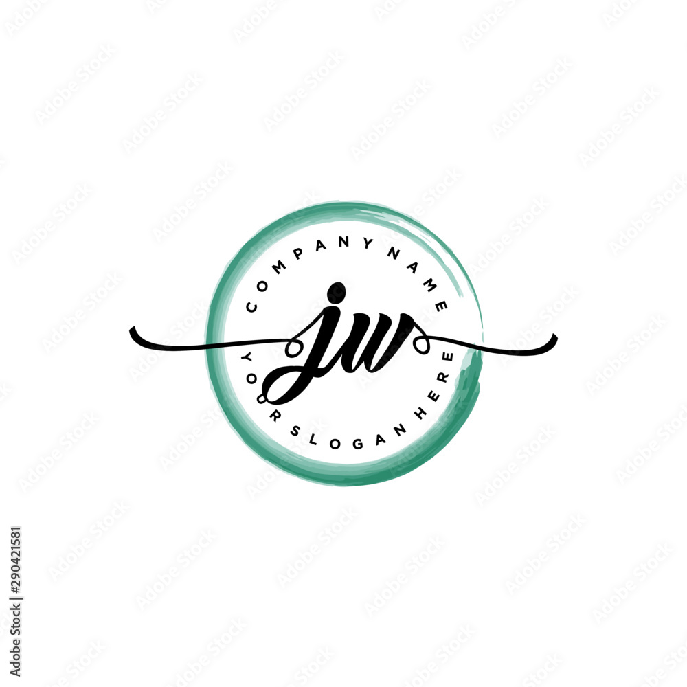 JW initial handwriting logo template. round logo in watercolor color ...