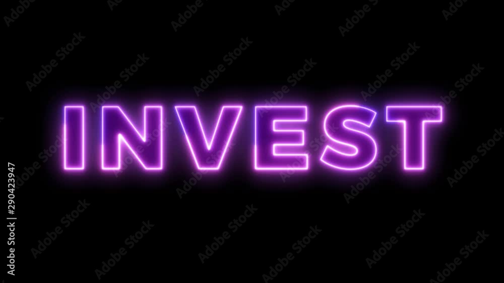Neon light animation concept text invest. Flat animation of UI element ...