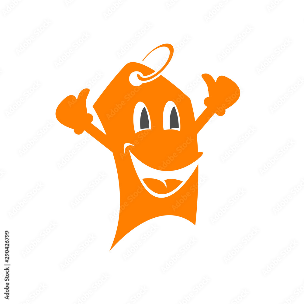 shopping mascot logo happy cartoon tag label design vector ...