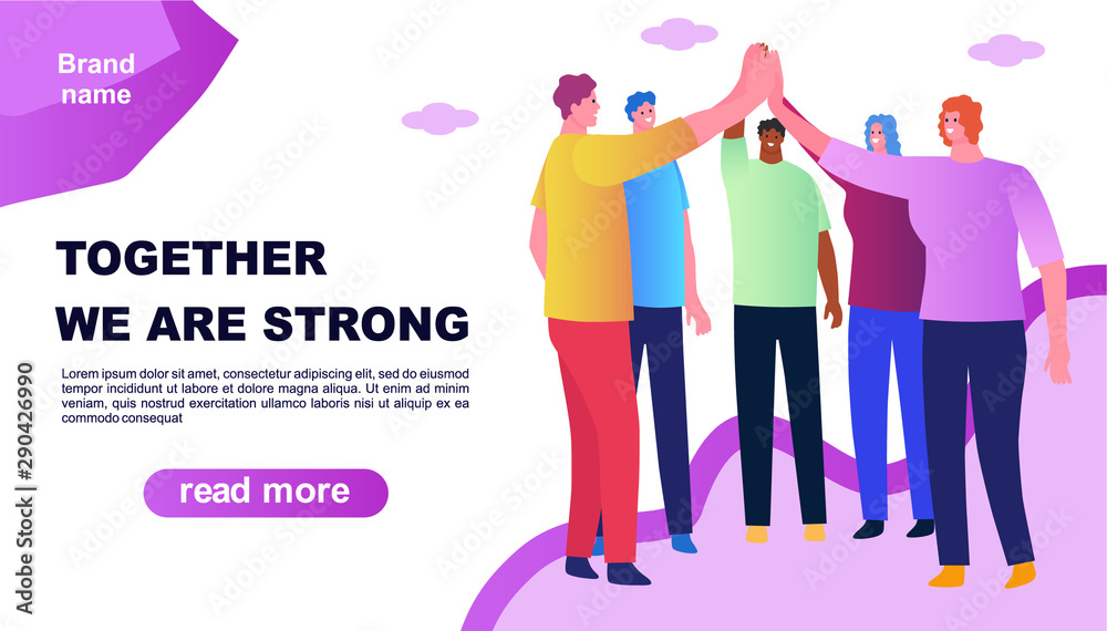 Young people putting their hands together. Friends with stack of hands ...