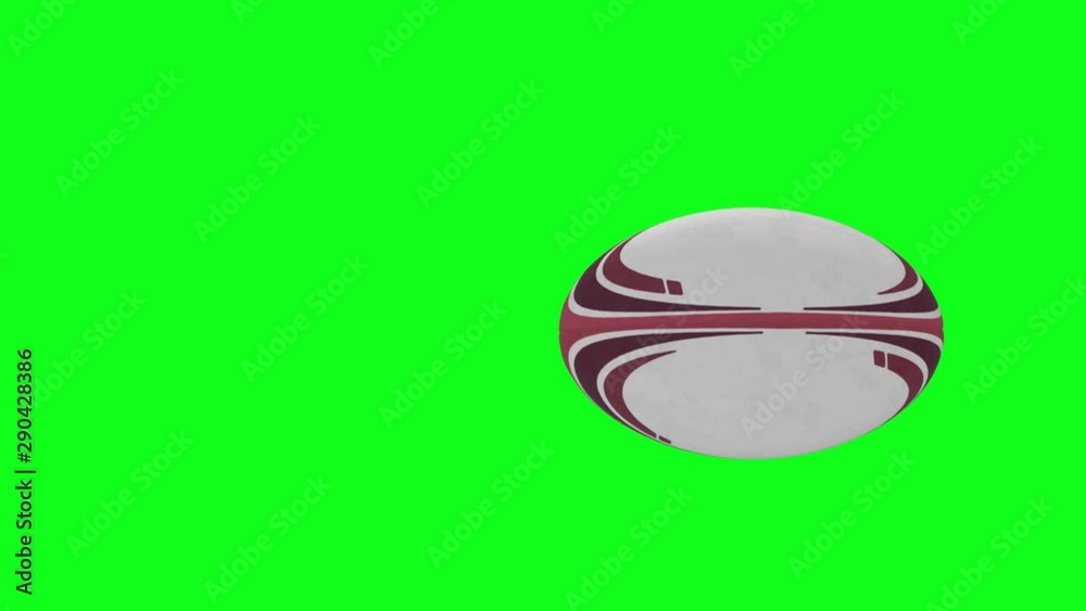 Rugby ball animation. Red rugby ball spinning slowly from left to right ...