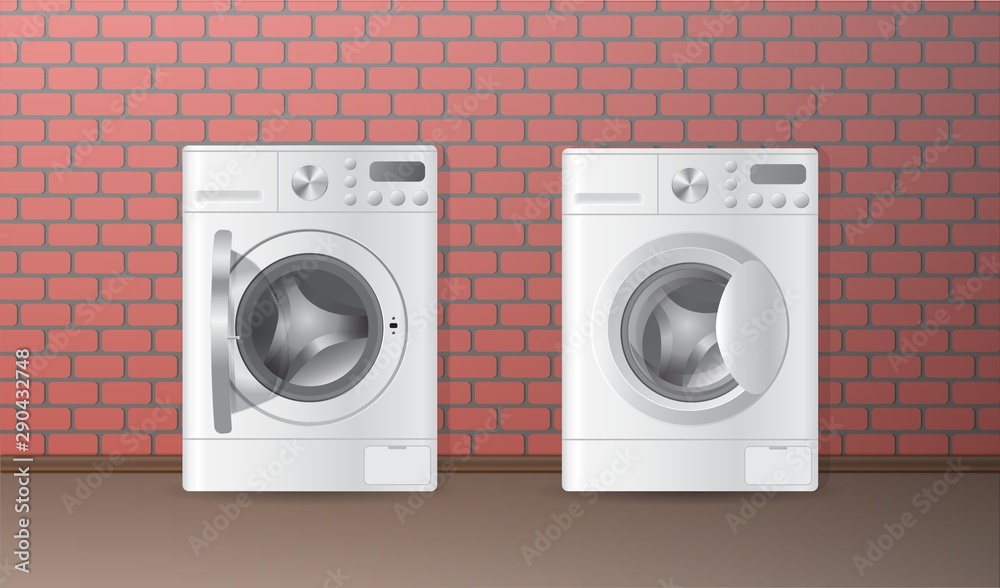 Vector realistic automatic washing-machine with front-loading clothes ...