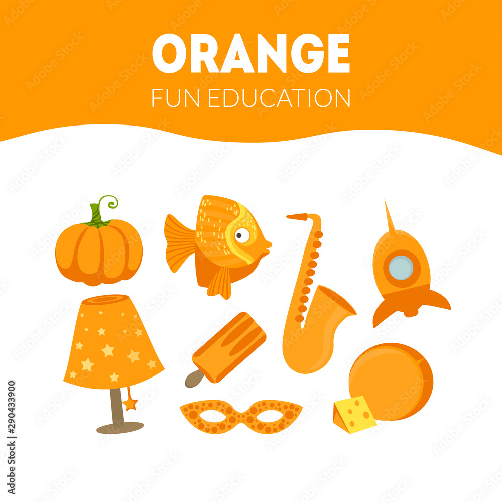 Different Objects in Orange Color, Fun Educational Game for Preschool ...