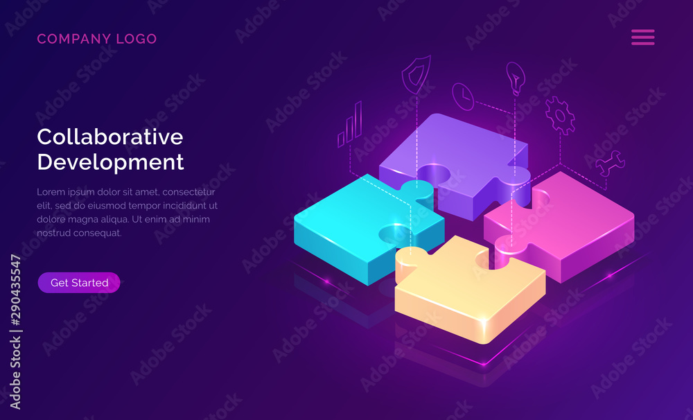 Collaborative development, isometric business concept vector. Color ...