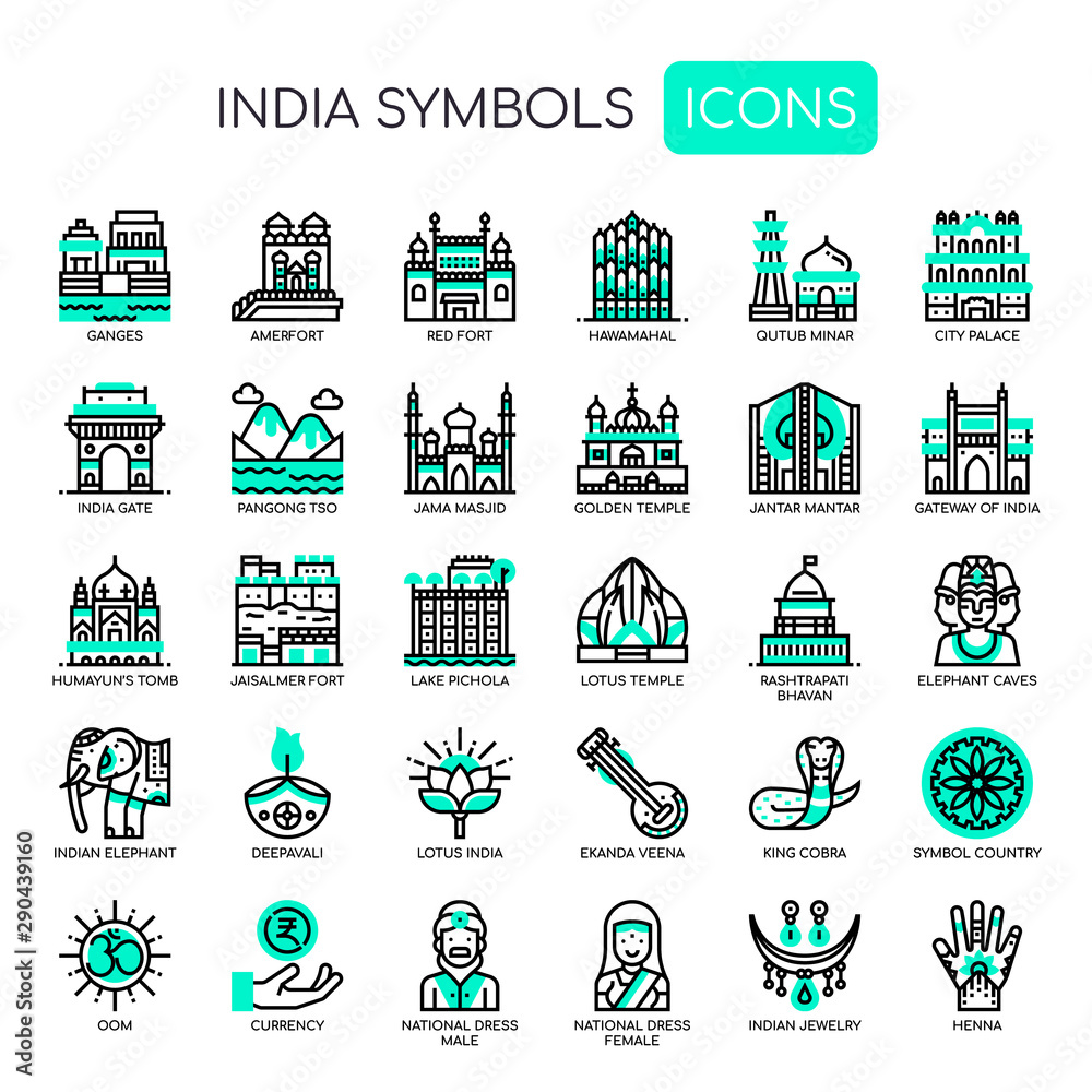 India Symbols , Thin Line and Pixel Perfect Icons Stock Vector | Adobe ...