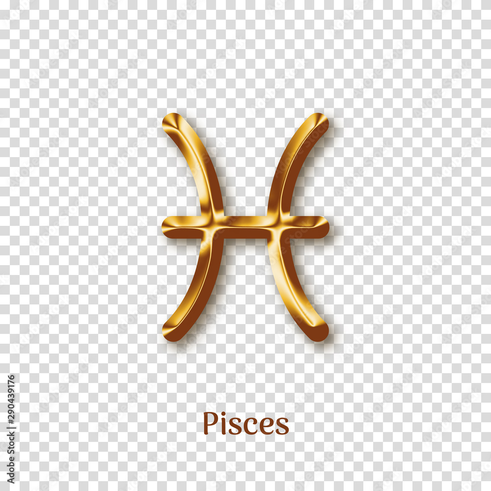 Pisces golden zodiac sign on transparent background. Luxury star sign ...