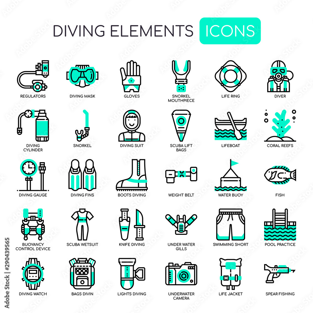 Diving Elements , Thin Line and Pixel Perfect Icons Stock Vector ...