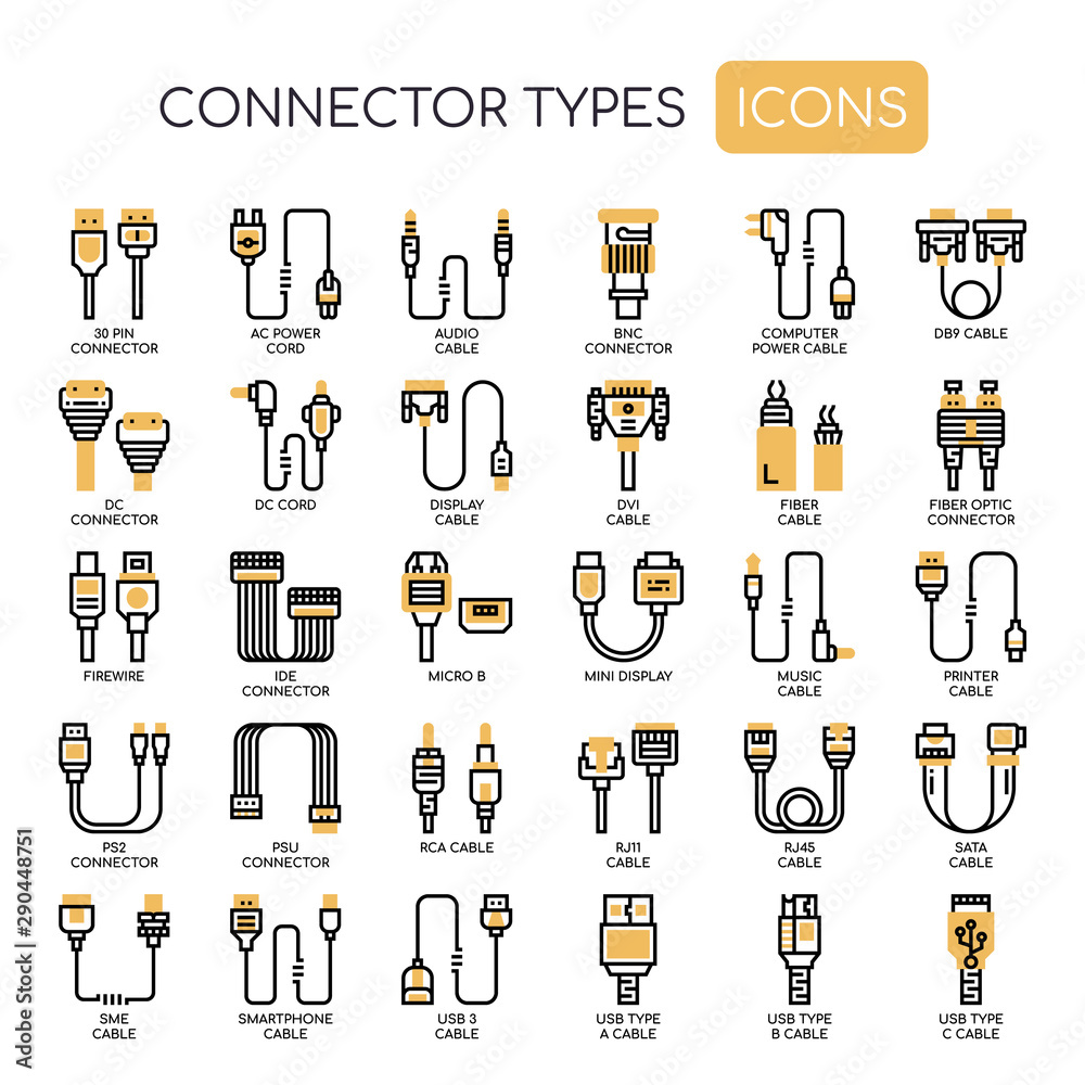 Connector Types , Thin Line and Pixel Perfect Icons Stock Vector ...
