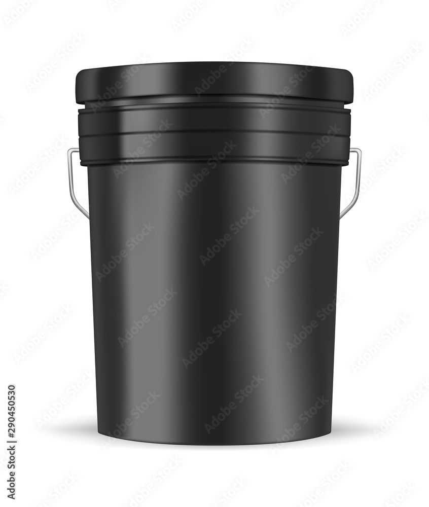 Black glossy metal or plastic bucket with handle isolated on white ...