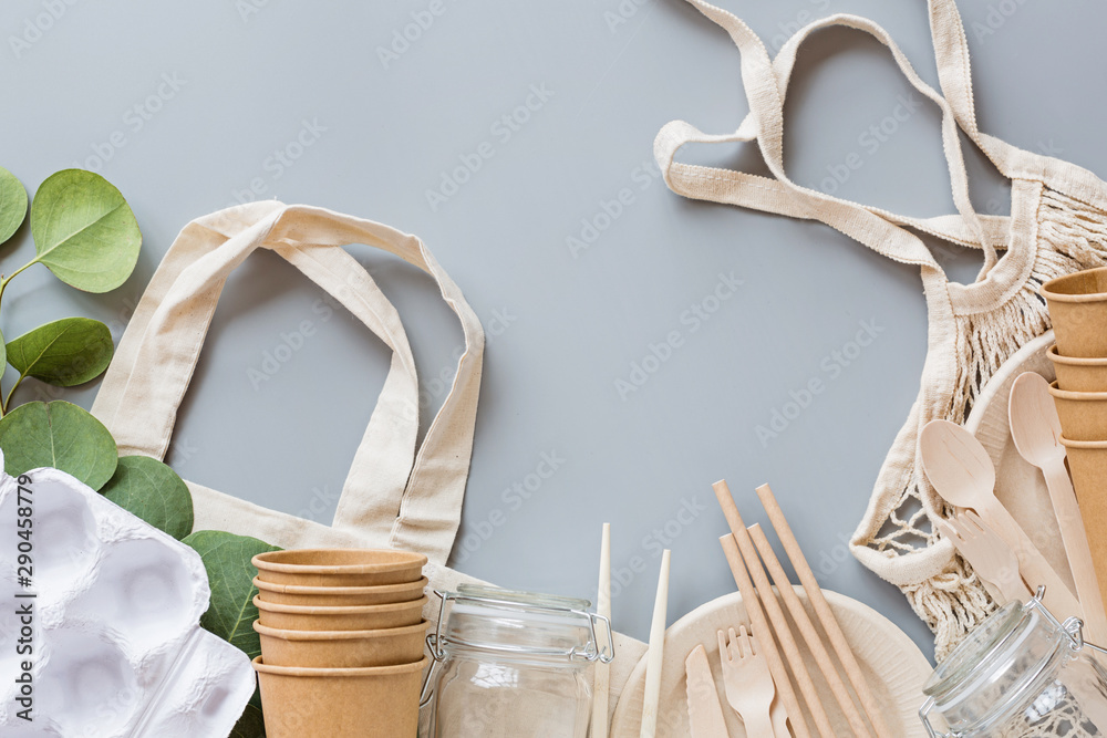 eco natural paper products flat lay on gray background. sustainable ...